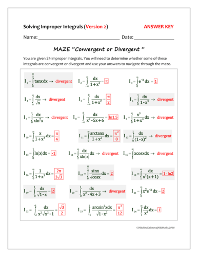 Improper Integrals - Maze Improper Integrals - Maze