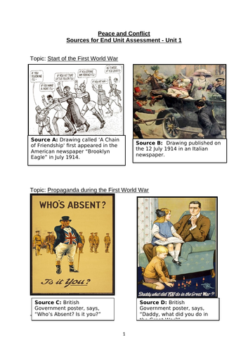 End of Unit Assessment Unit 1: The First World War | Teaching Resources