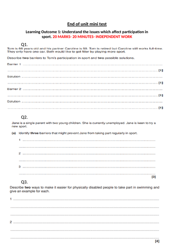 Sport Studies Unit R051- LO1 Powerpoints and end of unit test with ...