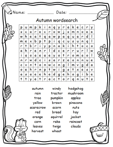 Cute autumn and fall wordsearches with answers | Teaching Resources