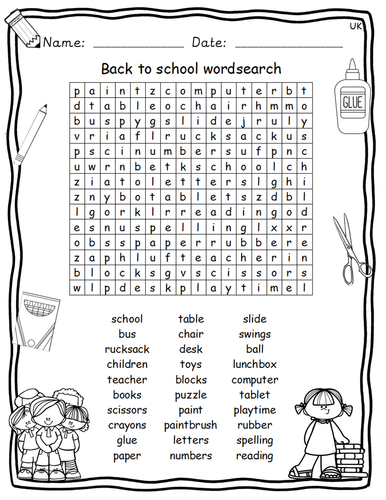 Cute Back to School - UK and USA wordsearches with answers - Early ...