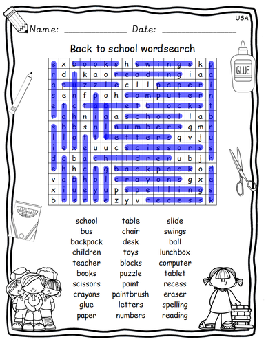 Cute Back to School - UK and USA wordsearches with answers - Early ...