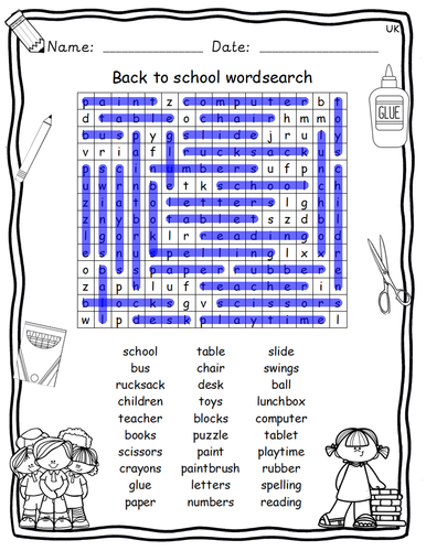 Cute Back to School - UK and USA wordsearches with answers - Early ...