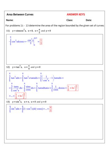 Calculus AREA BETWEEN CURVES Practice - 22 Problems + detailed typed ... Calculus AREA BETWEEN CURVES Practice - 22 Problems + detailed typed ...
