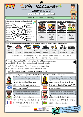 Viva 2 - Module 1 "Mis vacaciones" - Spanish Revision booklet ...
