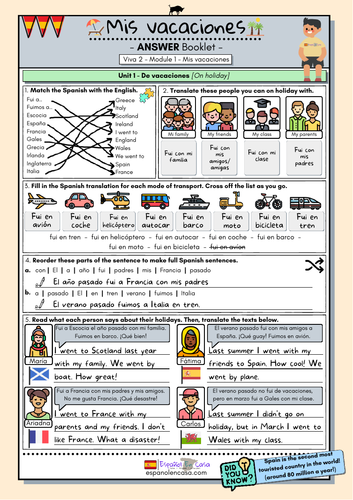 Viva 2 - Module 1 "Mis vacaciones" - Spanish Revision booklet ...