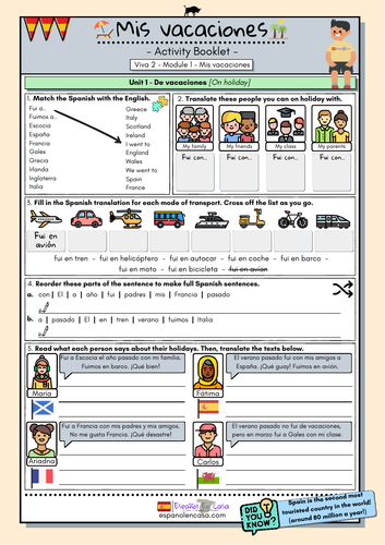 Viva 2 - Module 1 "Mis vacaciones" - Spanish Revision booklet | Homework booklet (with answers ...