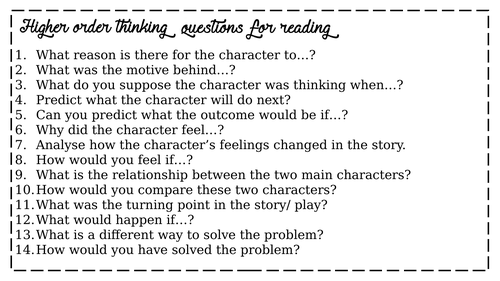 Higher Level Thinking Prompts for Reading English Texts | Teaching ...