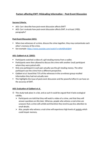 AQA A Lvl Memory handout/revision notes | Teaching Resources AQA A Lvl Memory handout/revision notes | Teaching Resources