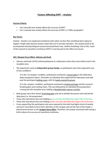 AQA A Lvl Memory handout/revision notes | Teaching Resources AQA A Lvl Memory handout/revision notes | Teaching Resources