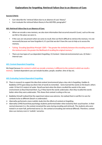 AQA A Lvl Memory handout/revision notes | Teaching Resources AQA A Lvl Memory handout/revision notes | Teaching Resources