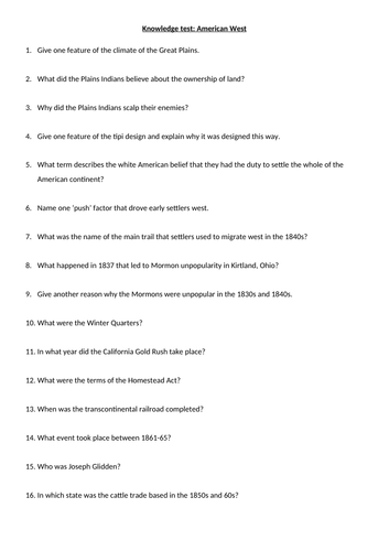 American West Revision Pack | Teaching Resources