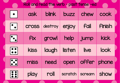 Roll the dice past tense game boards - Grammar, literacy, English, ESL ...