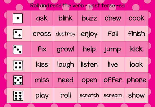 Roll the dice past tense game boards - Grammar, literacy, English, ESL ...