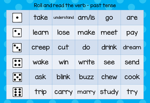 Roll the dice past tense game boards - Grammar, literacy, English, ESL ...