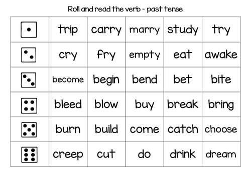 Roll the dice past tense game boards - Grammar, literacy, English, ESL ...