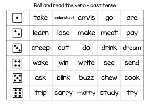 Roll the dice past tense game boards - Grammar, literacy, English, ESL ...