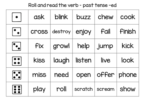 Roll the dice past tense game boards - Grammar, literacy, English, ESL ...