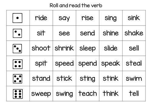 Roll the dice past tense game boards - Grammar, literacy, English, ESL ...