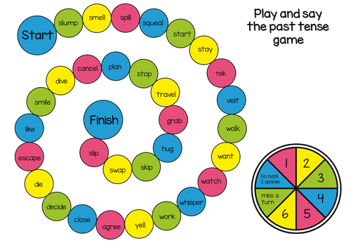 Colourful past tense game boards - Grammar, literacy, English, ESL EFL ...