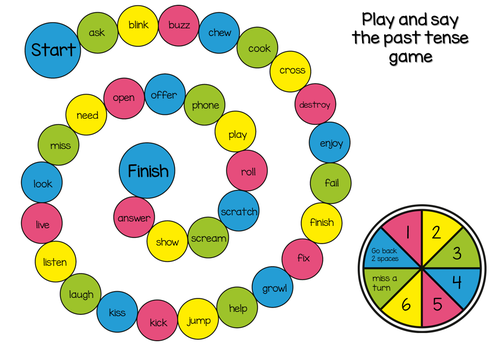 Colourful past tense game boards - Grammar, literacy, English, ESL EFL ...