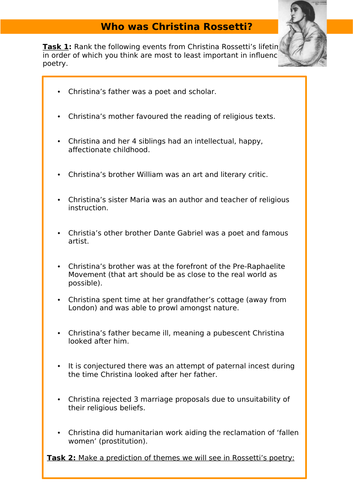 The Life of Christina Rossetti Lesson A Level | Teaching Resources