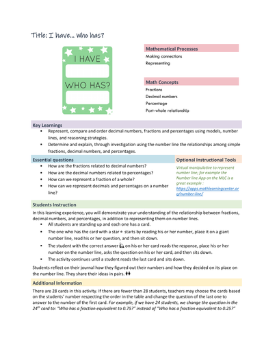 I have... Who has? Fractions - Decimals - Percentages | Teaching Resources