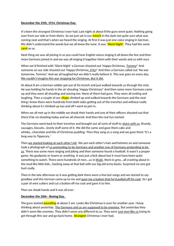 Y6 Christmas Truce 2 Week Guided Reading | Teaching Resources