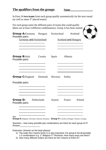 Euro 2024 - Top trumps & football based probability worksheets & dice ...