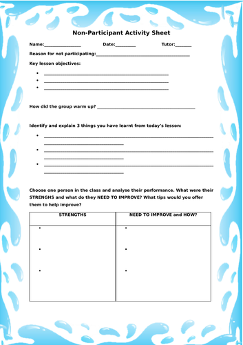 Non-participant activity sheet | Teaching Resources