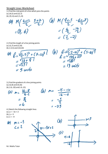 GCSE Straight Lines Revision pages and Worksheets | Teaching Resources