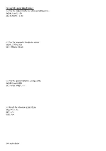 GCSE Straight Lines Revision pages and Worksheets | Teaching Resources
