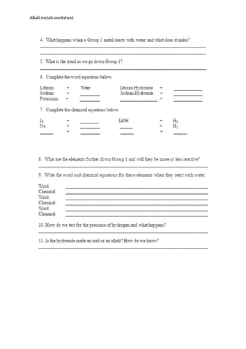 Alkali metals worksheet | Teaching Resources