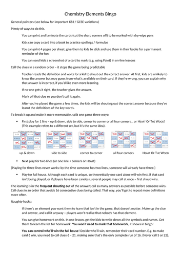 KS3 / GCSE Chemical Elements BINGO up to 32 players! | Teaching Resources