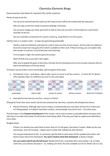 KS3 / GCSE Chemical Elements BINGO up to 32 players! | Teaching Resources