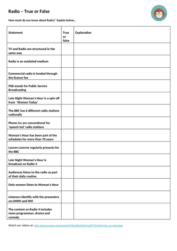 Media Studies - Radio True or False activity (Based on Radio 4 and ...