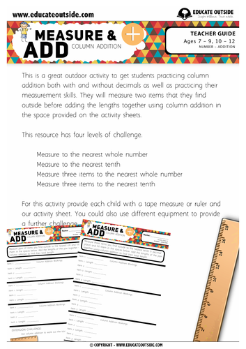 Outdoor Column Addition Activity - Measure and Add | Teaching Resources
