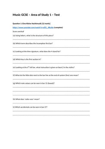 Music GCSE - generic classical music test | Teaching Resources
