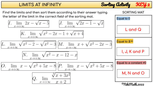 Limits at Infinity - Sorting Activity | Teaching Resources