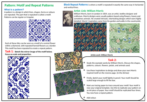 Art cover work/cover lesson worksheet - Repeat Patterns | Teaching Resources
