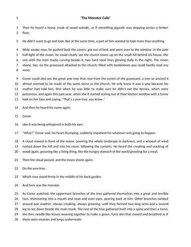 A Monster Calls Paper 1 Question 2 | Teaching Resources