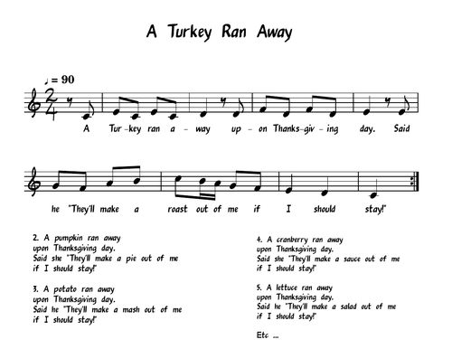 A Turkey Ran Away - Boomwhacker Play Along Video and Sheet Music ...