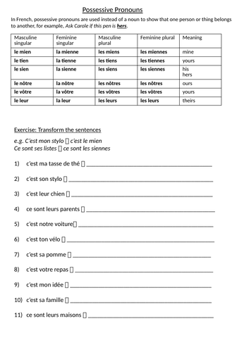 Possessive pronouns worksheet | Teaching Resources