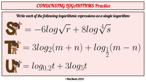 Condensing Logarithms - ThanksgivingThemed Activity for Groups of 3 ...