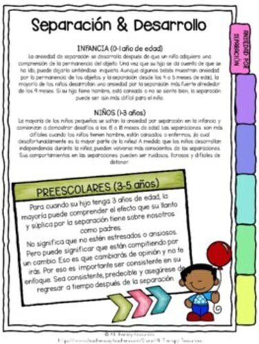 SPANISH VERSION | SEPARATION ANXIETY PORTFOLIO | Going to School ...