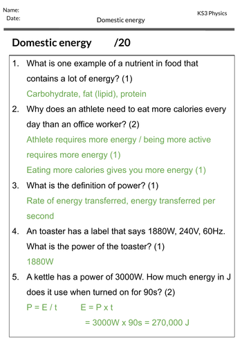 KS3 Science - Domestic energy | Teaching Resources