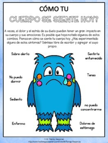 SPANISH VERSION - Grief Monster - Self Care Lesson Activity and Craft ...