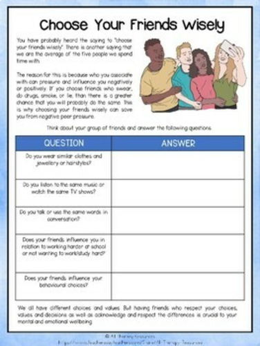 PEER PRESSURE & Healthy Choices Workbook for Teenagers I Red Ribbon ...