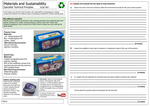 GCSE D&T Exam Questions Detergent Pod Storage | Teaching Resources