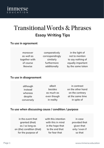 Essay Vocabulary Bank | Teaching Resources